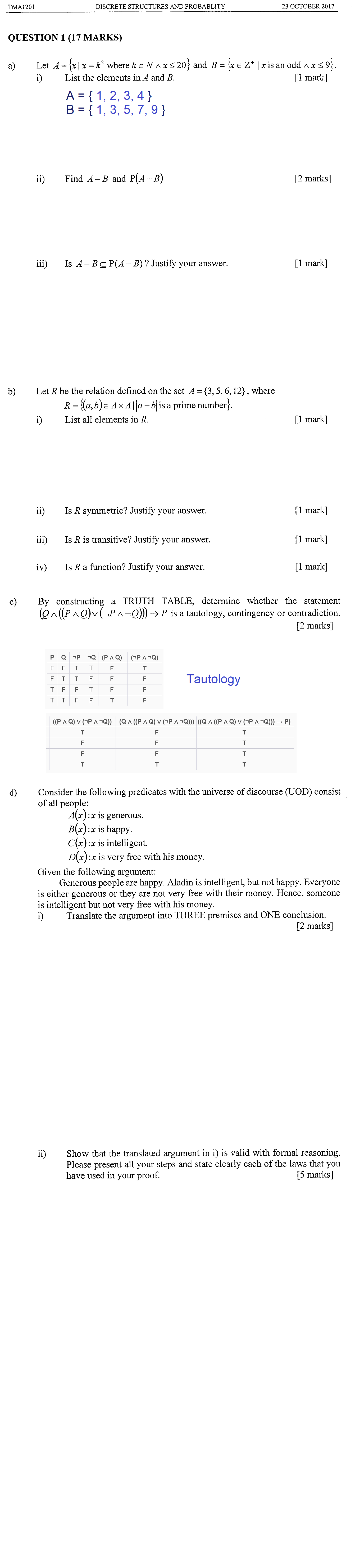 Exam questions - TMA 1201